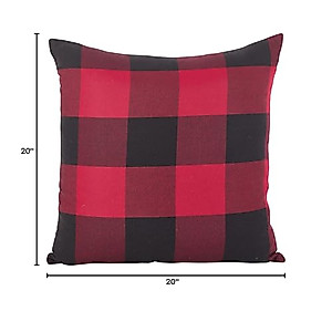 SARO LIFESTYLE Buffalo Check Plaid Design Cotton Down Filled Throw Pillow, 20", Red