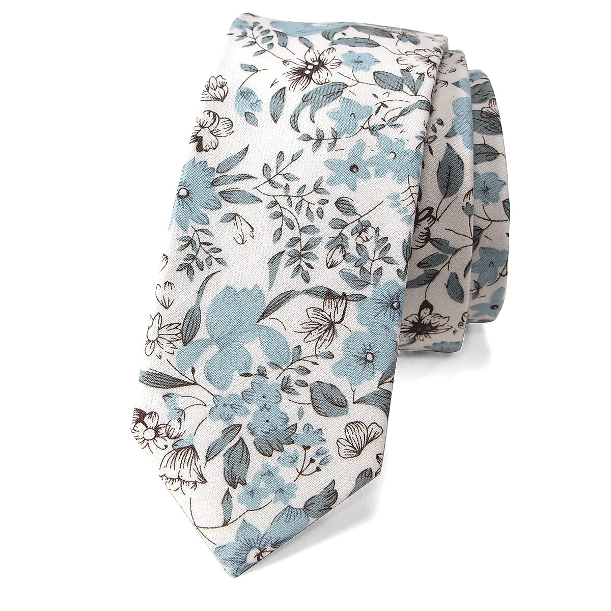 Spring Notion Men's Skinny Slim Cotton Floral Print Neckties in colors matching David's Bridal, 48-Dusty Blue