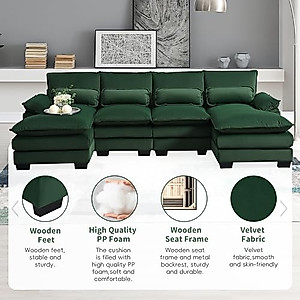 Symmetrical Modular Sectional Sofa with Chaise Lounge, 6 Seater Velvet Upholstered Cloud Couch, U Shaped Oversized Sleeper Sofa&Couches with Thicked Cushion & Detackable Backrest Living Room