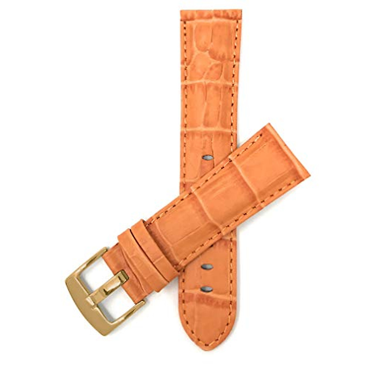 Bandini Mens Leather Watch Band - Alligator Pattern Leather Watch Strap - Replacement Watch Band for Classic and Smart Watch - 24mm Watch Band Orange - Gold Buckle