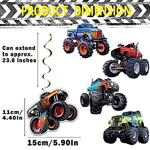 Monster Truck Hanging Swirls Set 25PCS Monster Truck Birthday Party Hanging Decoration Monster Truck Party Supplies For Boys Birthday