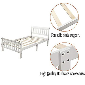 Voohek Twin Size Platform Bed Frame with Headboard, Footboard and Wood Slat Support, Sleigh Beds with Extra Supporting Legs, No Box-Spring Needed, White