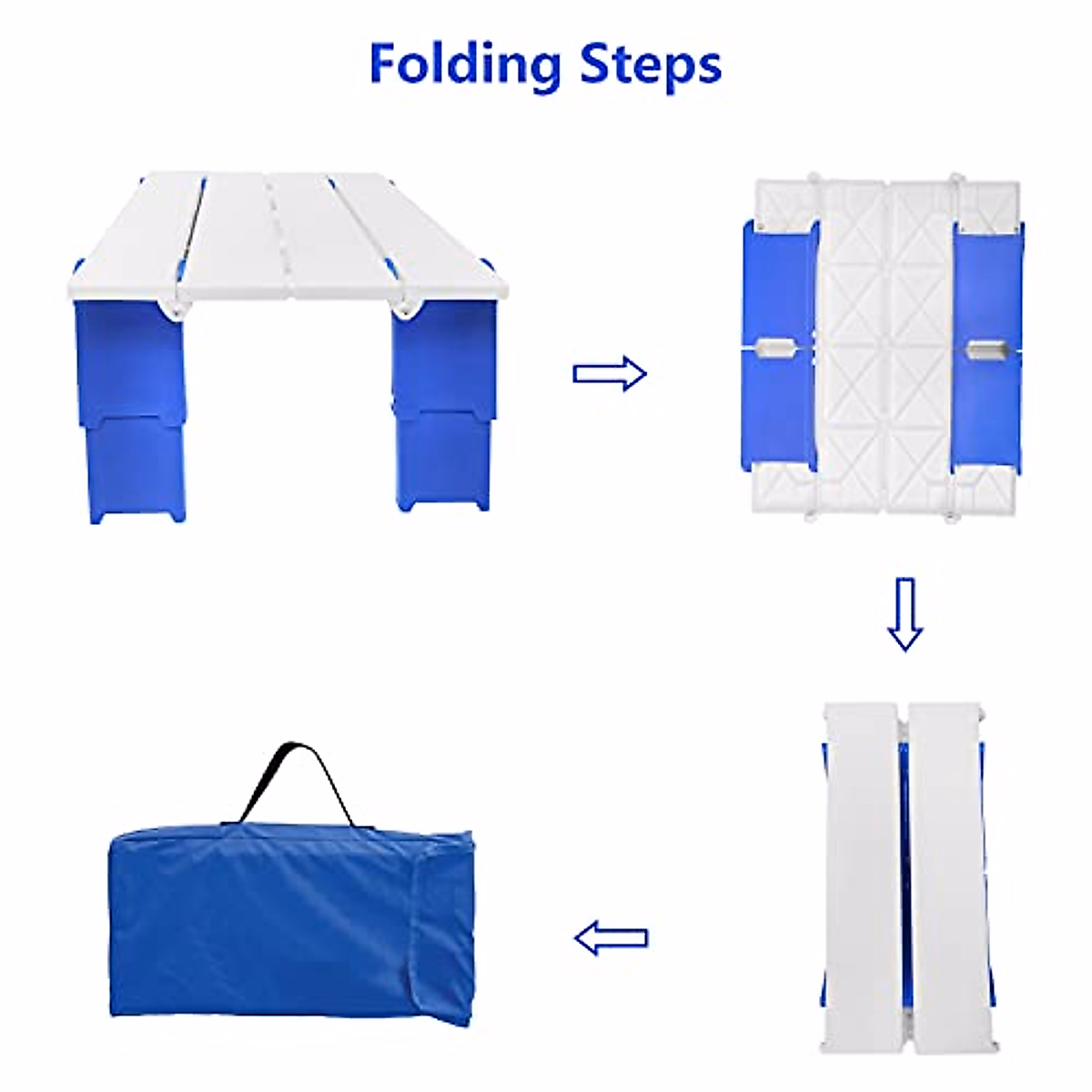 Portable Folding Beach Table for Sand Foldable Adjustable Side Table Desk for Camping Picnic BBQ with Carry Bag, Blue