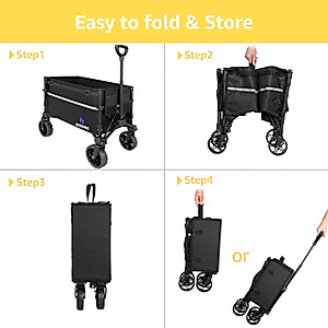 ROSONG Collapsible Wagon Cart with Wheels Foldable - Folding Utility Heavy Duty Wagons Carts for Grocery Sports Garden Shopping Camping