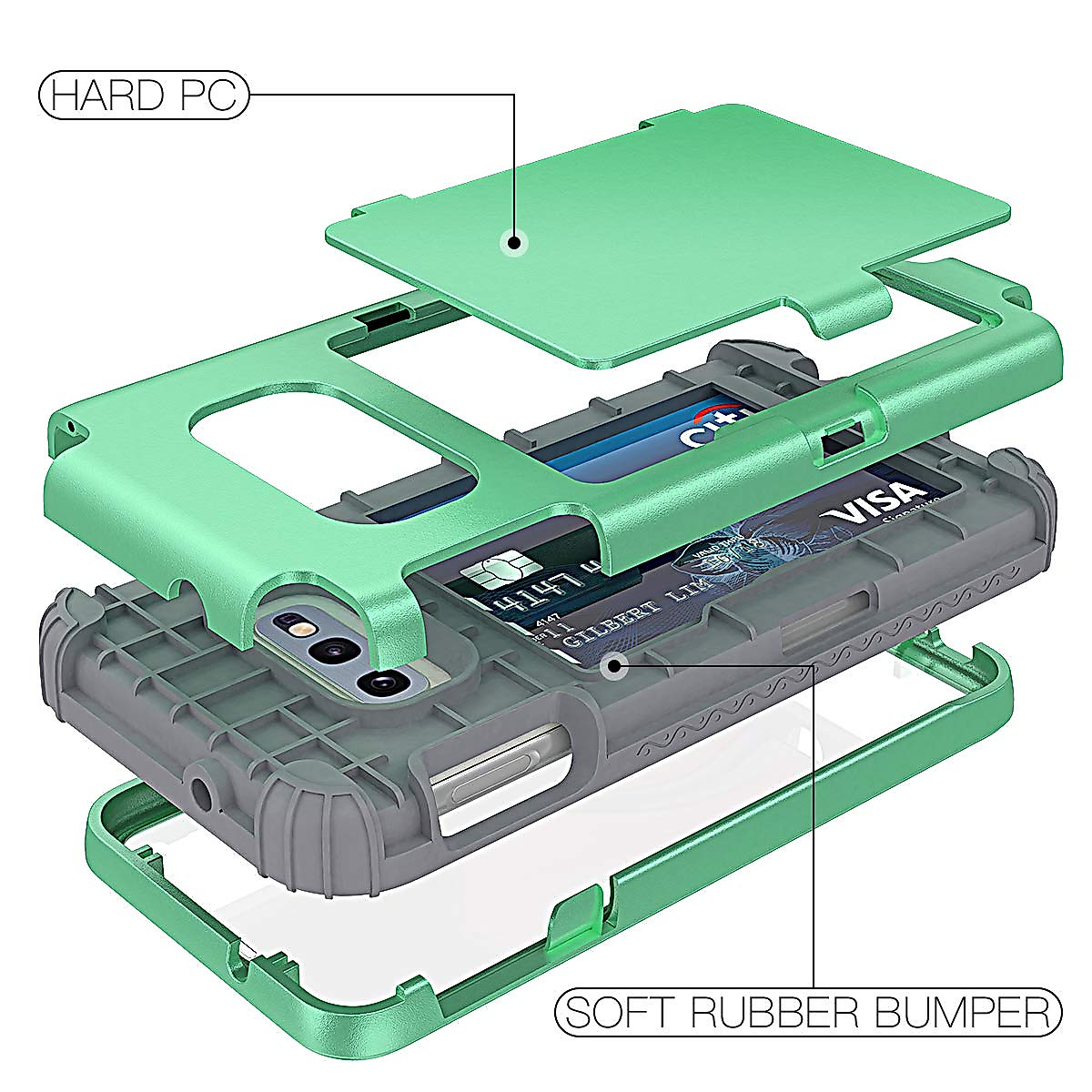 WeLoveCase Galaxy S10e Wallet Case Built in Screen Protector S10e Defender Wallet Card Holder Cover with Hidden Mirror 3 Layer Shockproof Heavy Duty Protection Case for Samsung Galaxy S10e Mint