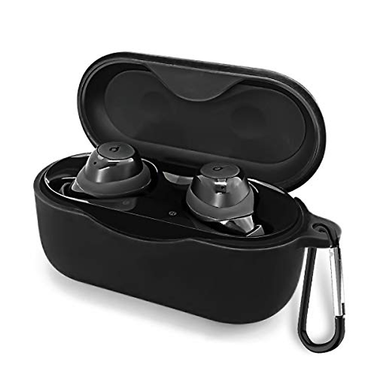 WQNIDE Update Silicone Case Cover for Anker Soundcore Life Dot 2, Protective Case [LED Visible] Anti-Lost Shockproof with Keychain Earbuds Case Cover(Black)