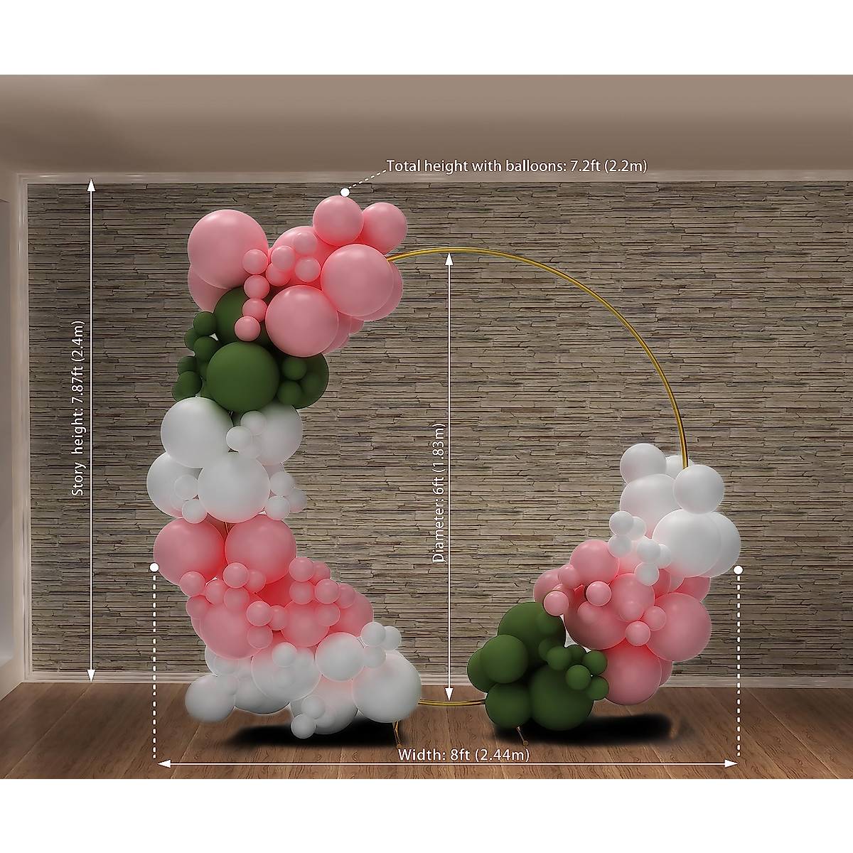 YALLOVE Round Backdrop Stand, 6ft Circle Balloon Arch Frame, Large Size Gold Wedding Arch for Quick Party Decoration