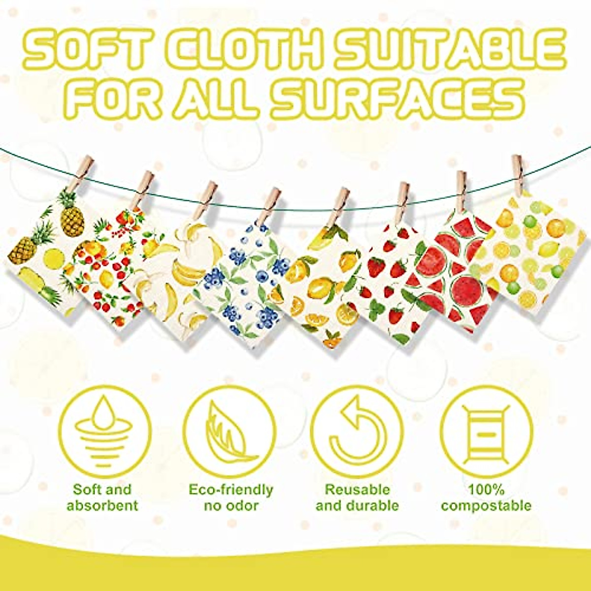 8 Pieces Swedish Kitchen Dishcloths Mixed Fruits Swedish Reusable Absorbent Sponge Cloths Dish Towels Quick Drying Washable Cleaning Dish Cloths for Kitchen Washing Dishes, Cleaning Wipes