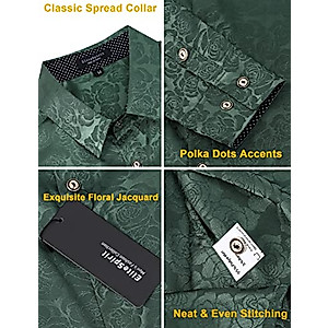 EliteSpirit Mens Rose Printed Dress Shirts Floral Button Down Shirt Long Sleeve Shirts for Party Prom Green S