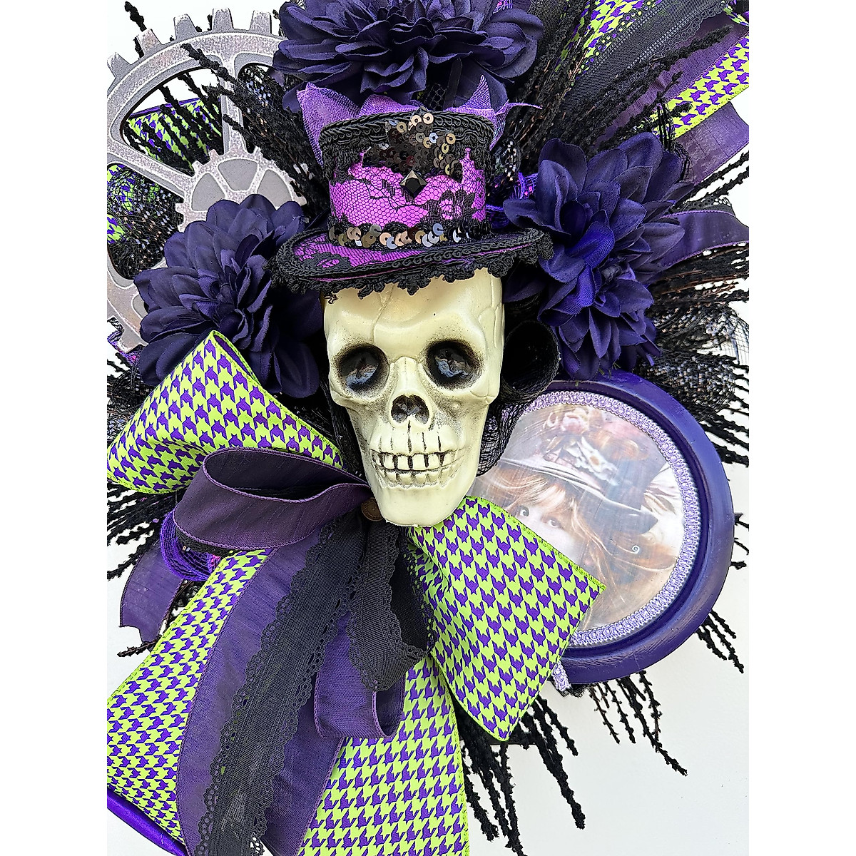 Purple Steampunk Halloween Skeleton Wreath - 26x19in - Spooky and Stylish Décor