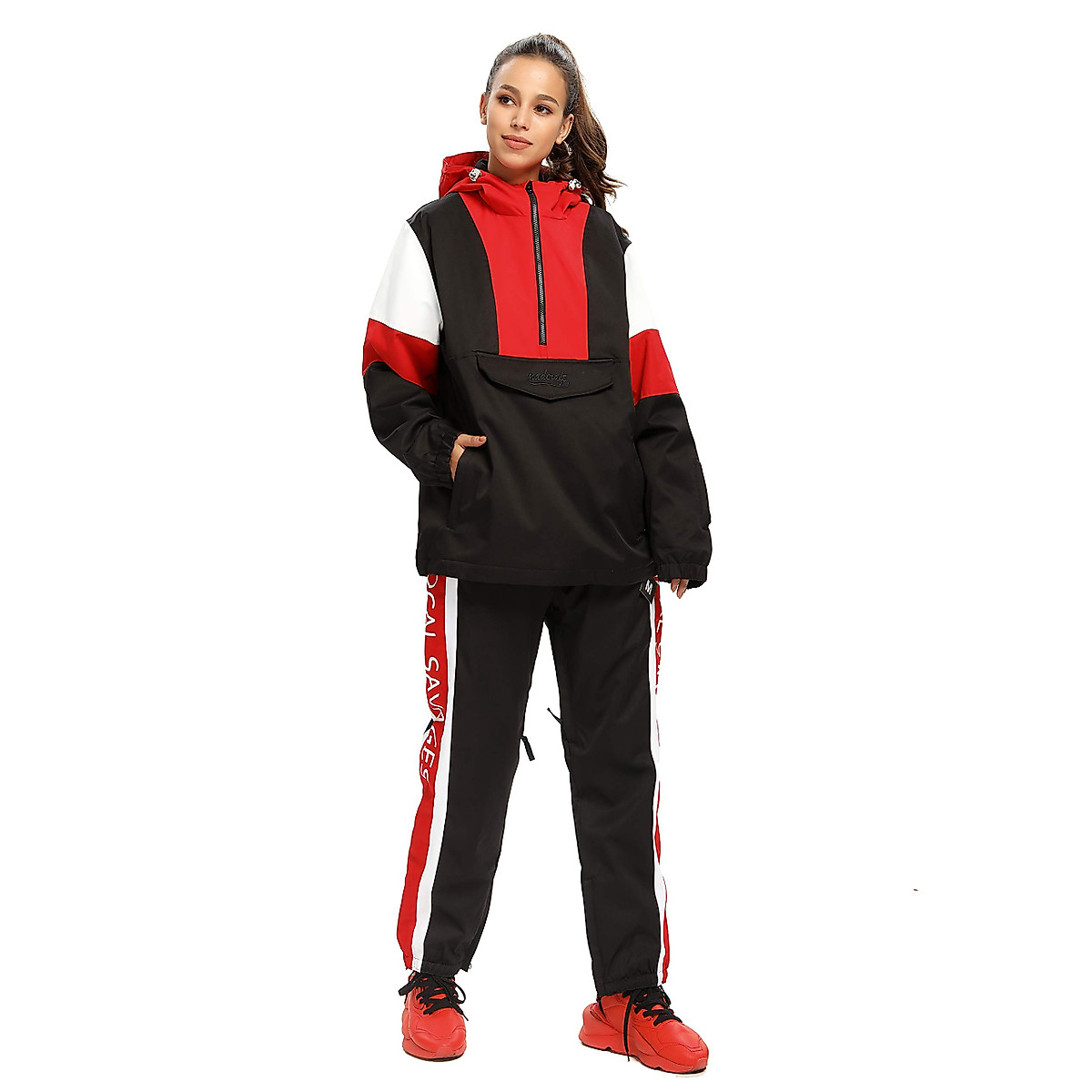 SNBOCON Womens Two Piece Snowsuits Ski Half Zip Jackets and Pants Set Winter Snowboard (M,Black)