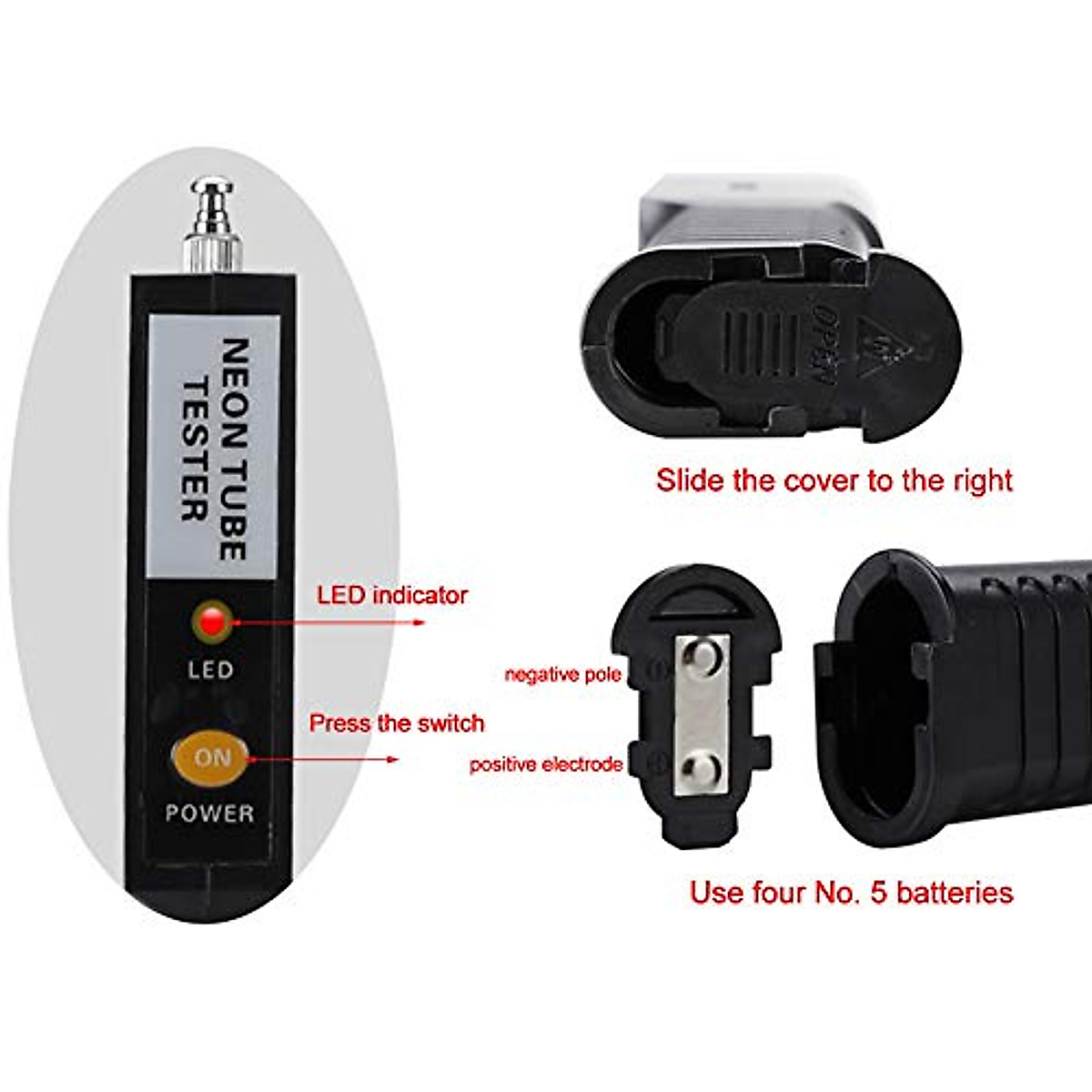 Neon Tube Tester,LED Tester,Battery Powered Portable Handheld Universal Neon Tube Lamp Fluorescent Light Bulb Tester,Lamp Diagnostic Detector,for Testing Various Lamp Light Tube(No Battery Included)