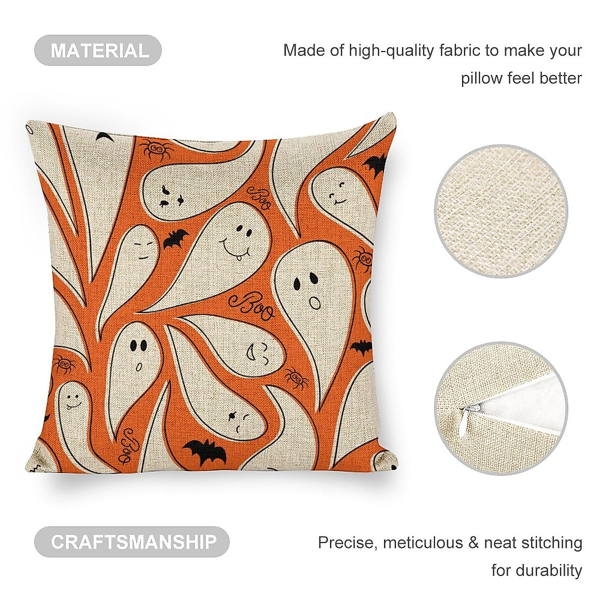 Cute Ghosts Pillow Covers 18x18 Halloween Background Pillowcase Set of 2 Linen Throw Pillow Covers Decorative Square Pillow Cases Standard Size for Home Couch Sofa Bed Pillow Protector