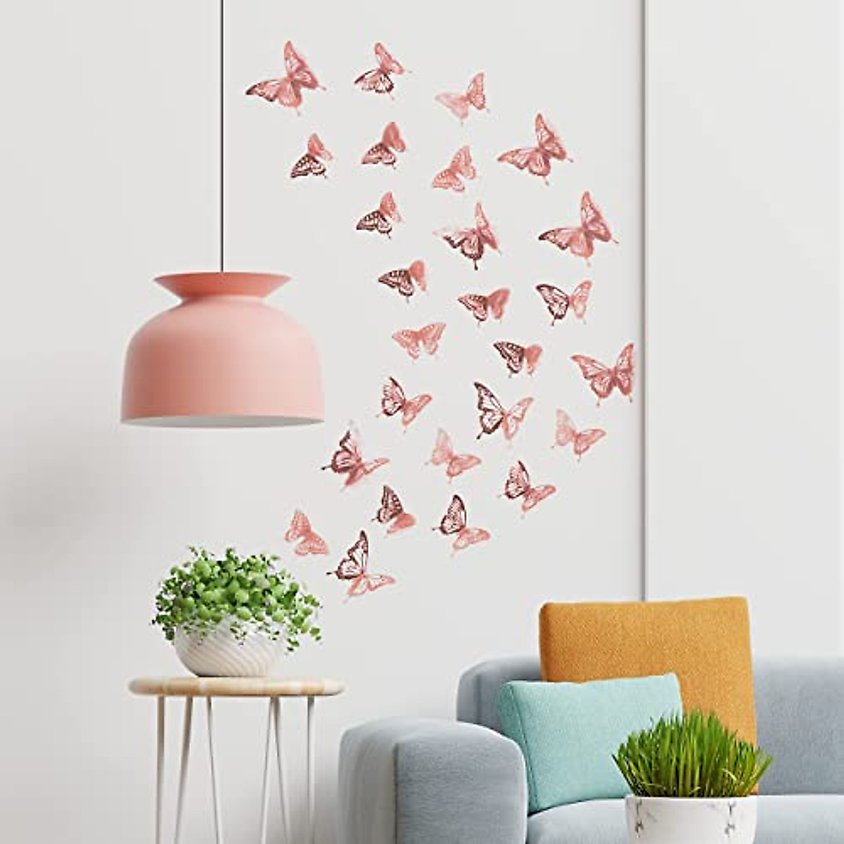 WALPLUS 52 Pcs Rose Gold Realistic 3D Butterfly Wall Decals Removable DIY Home Birthday Cakes Wedding Decorations Art Decor Wall Stickers Murals Nursery Baby Bedroom TV Background Living Room