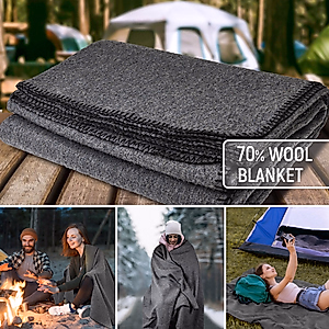 Jmr Usa Inc. Military Wool Blanket for Camping and Everyday Use, Fire Retardant Extra Thick and Warm Outdoor Wool Blanket, 70% Wool, Grey, Size 62X84.