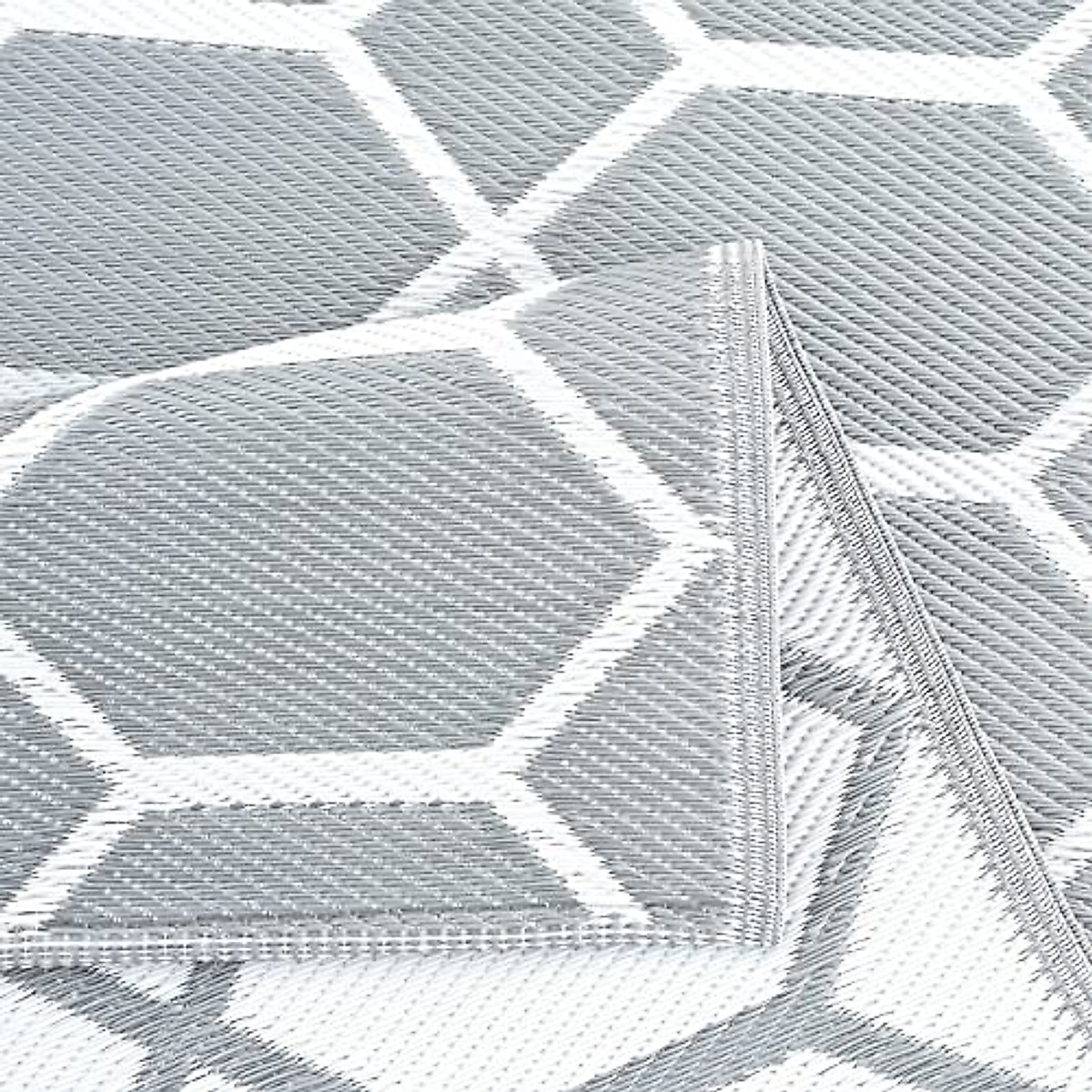 PLAYA RUG Reversible Indoor/Outdoor 100% Recycled Plastic Floor Mat/Rug - Weather, Water, Stain, Fade and UV Resistant - Miami- Gray & White (5'x7')