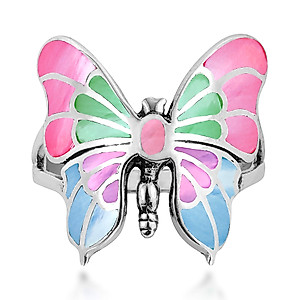 AeraVida Exotic Graceful Butterfly Multi-Color Mother of Pearl .925 Sterling Silver Ring
