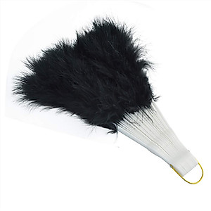 Wobe 20s Vintage Feather Fan Flapper Dance Roaring Gatsby Burlesque Handheld Marabou Feather Fan Flapper Accessories (Black)