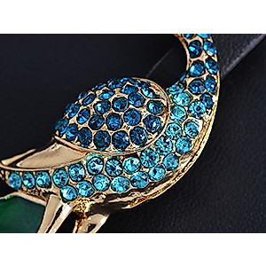 Alilang Golden Tone Blue Green Colored Rhinestone Peacock Bird Pendant Chain Necklace