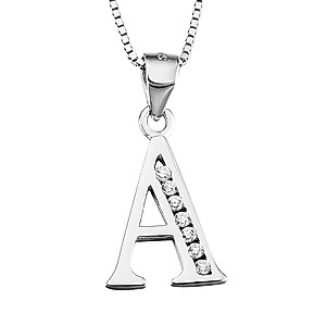 YFN Initial A Pendant Necklace Sterling Silver with Cubic Zirconial 26 Letter Alphabet Jewelry for Women
