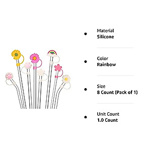 8 Pieces Silicone Straw Tips Cover Reusable Drinking Straw Lids Sunflower Cherry Blossom Rainbow Cat Paw Straw Cap Cover for 6-8 mm Straws Anti-dust Straw Tips Plugs
