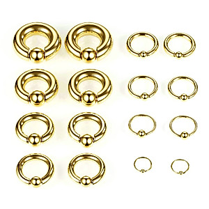 Aienid 2Pcs Piercing Jewelry 10MM, Womens Tunnel Gauges Hoop with Round Ball Gauges Plugs Tunnels