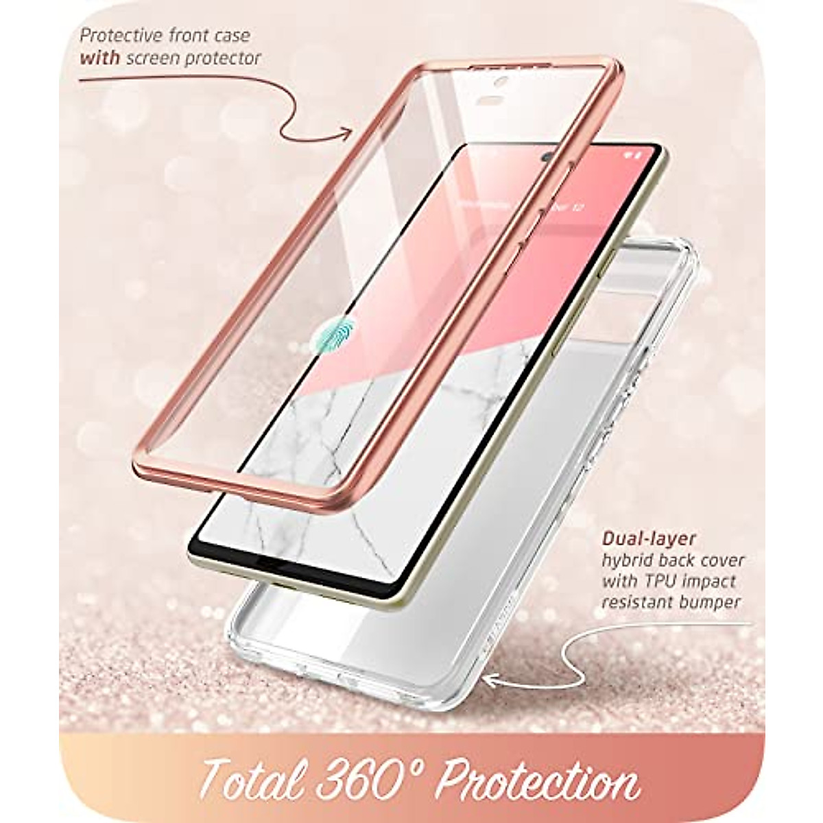 i-Blason Cosmo Series for Google Pixel 7 Case (2022), Slim Full-Body Stylish Protective Case with Built-in Screen Protector (Marble)