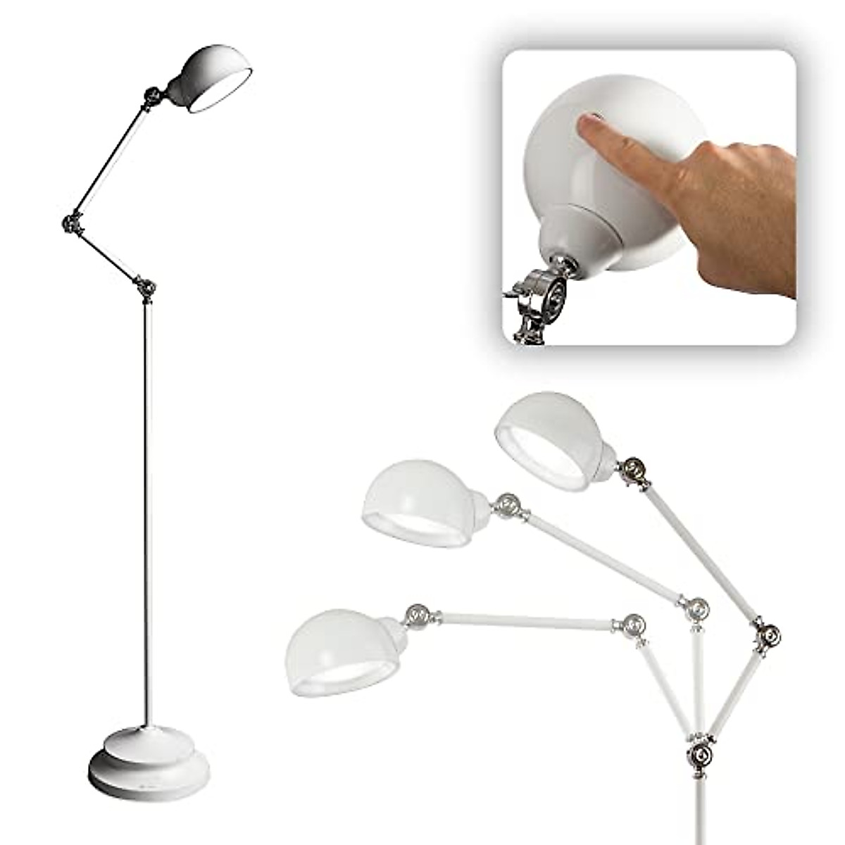 OttLite Pharmacy Adjustable LED Floor Lamp, Prevention Series - Designed to Reduce Eyestrain - 3-Point Adjustable Neck, 3 Brightness Settings with Touch Controls - Office Work, Reading & Studying