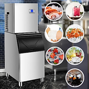 LoJok Commercial Ice Maker Machine 344LBS/24H, Ice Maker with 24H Smart Appointment Scheldluing Ice Making, Industrial Ice Machine with 165LBS Large Storage Bin, Ice Ready in 15 mins