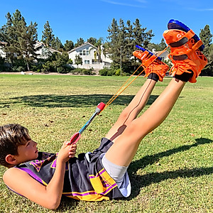 Funwares Sky Flight Launch Rocket for Kids, Giant Slingshot Catapults Whistling Foam Rockets Over 250 Feet, 100% Kid Powered Outdoor Fun
