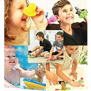 Dollibu Boat Racer Buddy, Fun Educational Bath Toy Finger Puppet Pull and Go Water Racing Woodland Pal for Shower Pool Bathtub Swim Hard Surface for Baby Toddler and Boy - 6 Inch - 3 in 1 Game - Moose