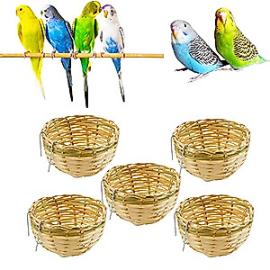 VTurboWay 5 Pack Bird Bamboo Nest, Handwoven Natural Bird Cage House Hatching Breeding Cave with Hook, Country-Style for Small Bird Parrot Canary Swallow Finch