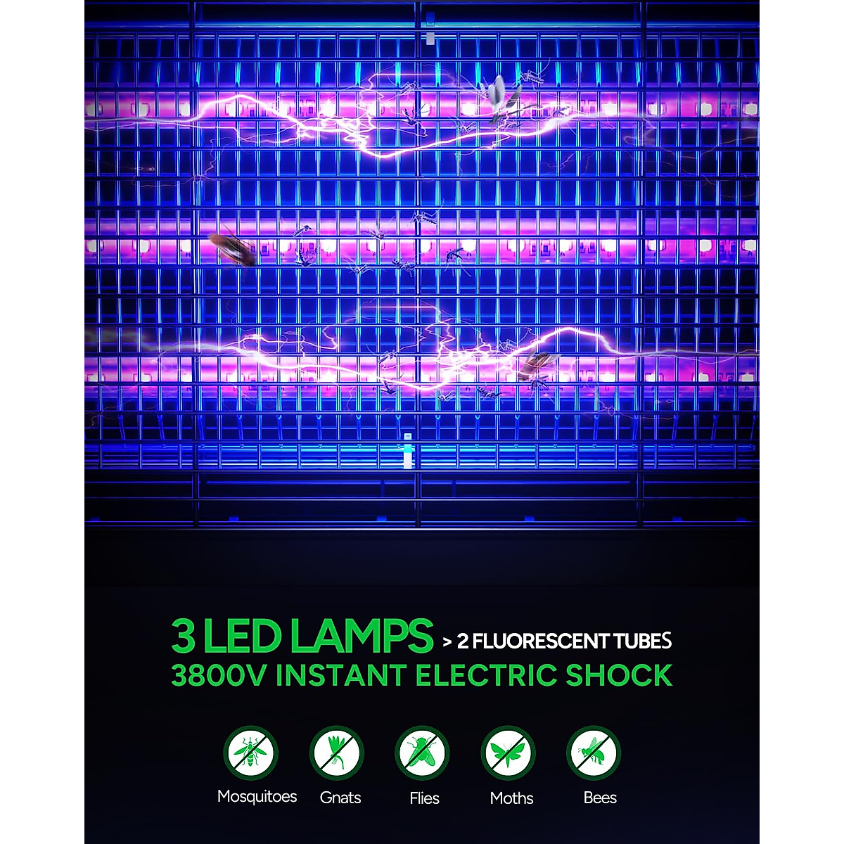 Buzbug LED Bug Zapper Indoor, 10 Years Lifespan 3 Lamps Sustainable Less Power, 3800V Powerful Electric Mosquito Zapper, Durable Fly Trap Mosquito Trap, Fly Killer Fly Zapper -MA009