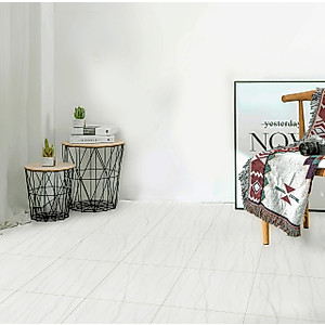 Peel and Stick Floor Tile Vinyl Flooring Peel and Stick Flooring White Marble Self Adhesive Floor Tile for Bathroom and Bedroom Marble Look 12x12 Inch (12 PCS)