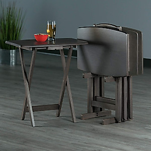 WINSOME Dorian Oversized Snack Table Set, Oyster Gray (Brown Base) (replace color may vary)., 23.62 x 15.75 x 25.51, 5pc