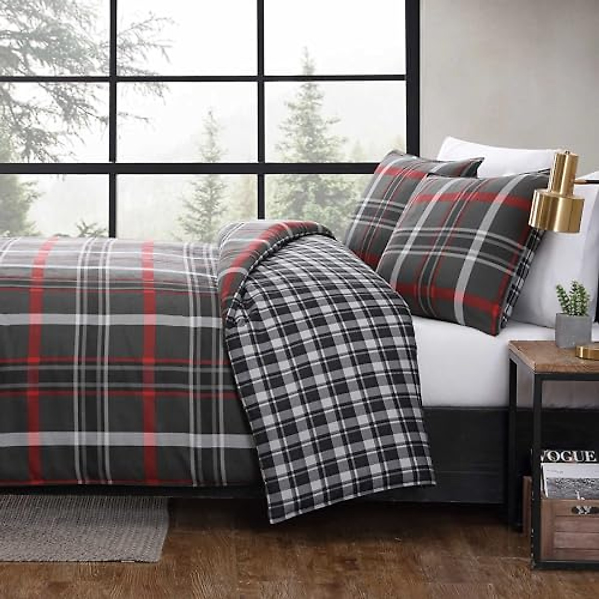Eddie Bauer - Queen Duvet Cover, Reversible Bedding Set with Matching Shams, Cozy Home Decor (Willow Plaid Grey, Queen)
