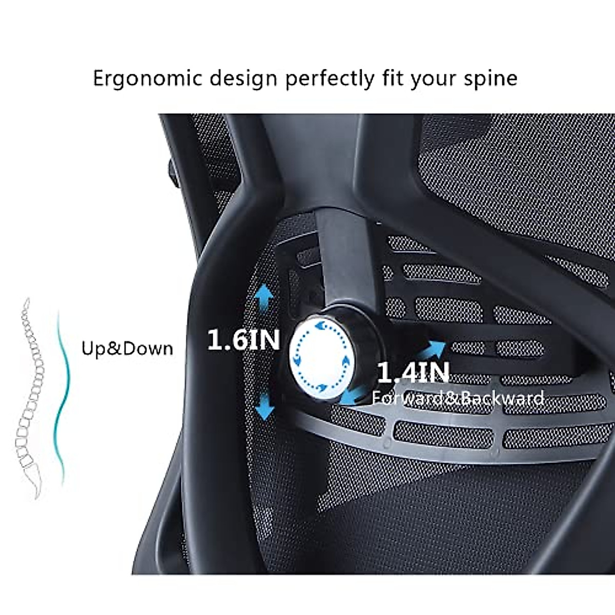 Ticova Ergonomic Office Chair - High Back Desk Chair with Adjustable Lumbar Support & 3D Metal Armrest - 130°Reclining & Rocking Mesh Computer Chair with Thick Seat Cushion & Rotatable Headrest