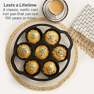 KUHA Biscuit Pan - Pre-Seasoned Cast Iron Skillet for Baking Biscuits, Muffins, Mini Cakes - with Silicone Trivet