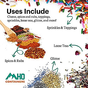 MHO Containers | 3.5oz Plastic Spice Jars with Lids and Foil Liners | Made in USA — Pack of 10 (Red)