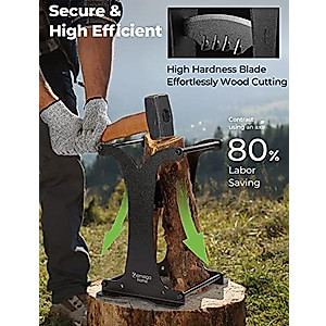 yamagahome Firewood Splitter, Manual Log Splitter with Heating Treated Iron, Heavy Duty Wood Splitter Tool Firewood Cutter with Canvas Log Carrier and Gloves, 2022 New Version