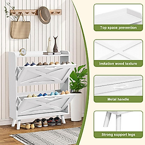 Crownland Shoe Storage Cabinet, Shoe Storage Organizer with 2 Flip-Out Drawers, Modern Two-Tier Freestanding Shoe Rack Cabinet for Entryway, Hallway, Living Room(White-Small)