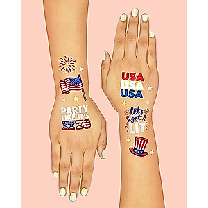 xo, Fetti Fourth of July Decorations Temporary Tattoos - 30 styles | America, Red White and Blue Party Supplies, 4th of July, USA,Memorial Day, Independence Day, Labor Day