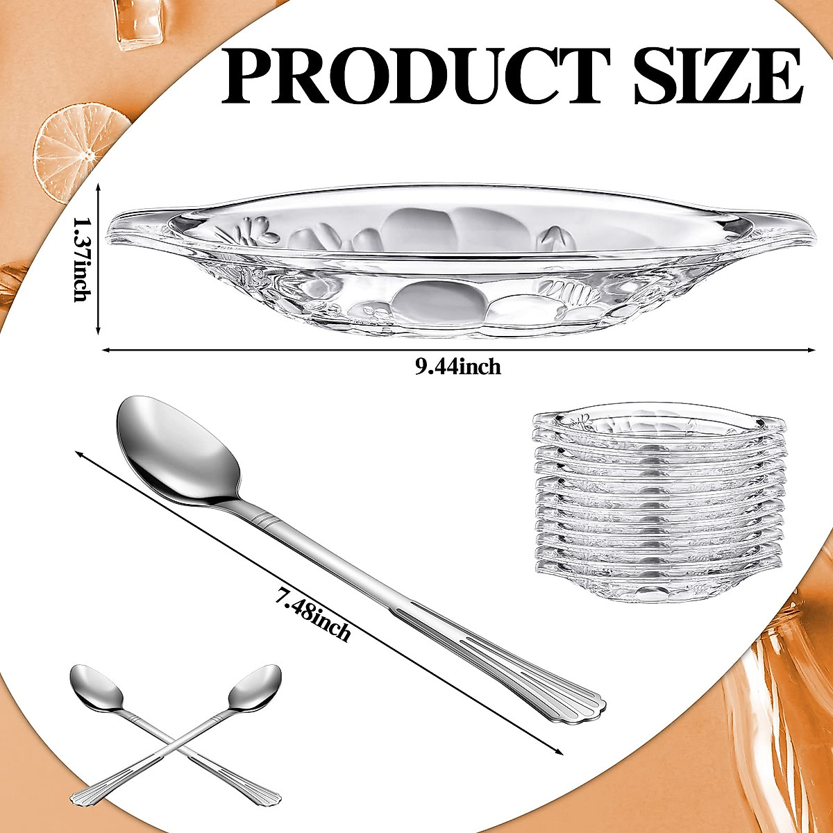 12 Sets 8 oz Acrylic Banana Split Bowls and Teaspoon Set Clear Banana Split Boats Silverware Split Ice Cream Dish Spoons Stainless Steel Coffee Spoons for Dessert Kitchen Party, Dishwasher Safe