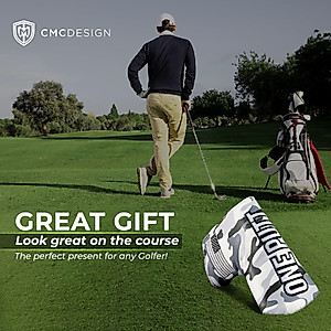 CMC Design Custom Snow Camo Embroidered Golf Blade Head Cover - Glove Soft Lining - Design Elements Include Applique and Embossing - Great Fit for Any Club as Golf Head Covers, Blade Putter Cover