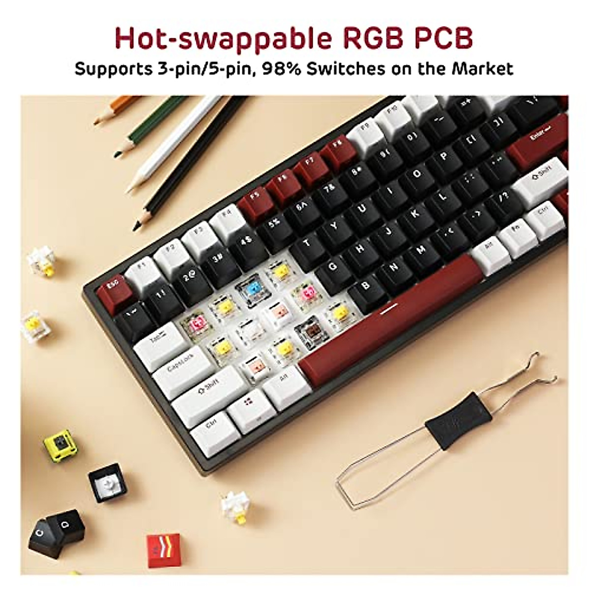 RK ROYAL KLUDGE RK84 RGB Limited Ed, 75% Triple Mode BT5.0/2.4G/USB-C Hot Swappable Mechanical Keyboard, 84 Keys Wireless Gaming Keyboard, RK Yellow Switch, Americano Black