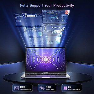 ACEMAGIC Laptop 16 inch FHD Display, 16GB RAM 512GB ROM with Intel 12th Gen Alder Lake N95(4C/4T, Up to 3.4GHz) Laptop Computer Support WiFi, BT5.0, 1MP Webcam, 3*USB3.2, Type-C
