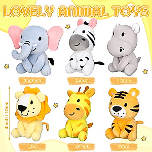 6 Pcs Mini Stuffed Forest Animals Jungle Bulk Plush Animal Toys 4 Inch Cute Plush Elephant Lion Giraffe for Baby Shower Christmas Birthday Gift Stuffer Animal Themed Party Decoration