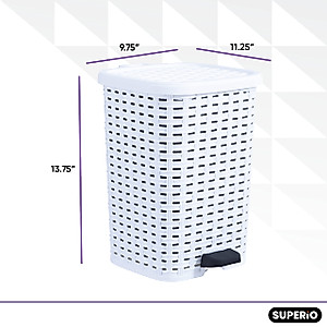 Superio Small Outdoor Trash Can with Lid for Dog Poop 3 Gallon/12 L Mini Plastic Garbage Can with Foot Pedal for Bathroom, Bedroom, Office, Patio, Wicker White