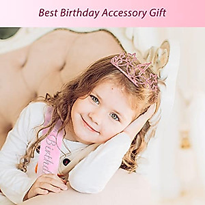 MEANT2TOBE 4th Birthday Sash and Tiara for Girls - Fabulous Glitter Sash + Stars Rhinestone Pink Premium Metal Tiara for Girls, 4th Birthday Gifts for Princess Party