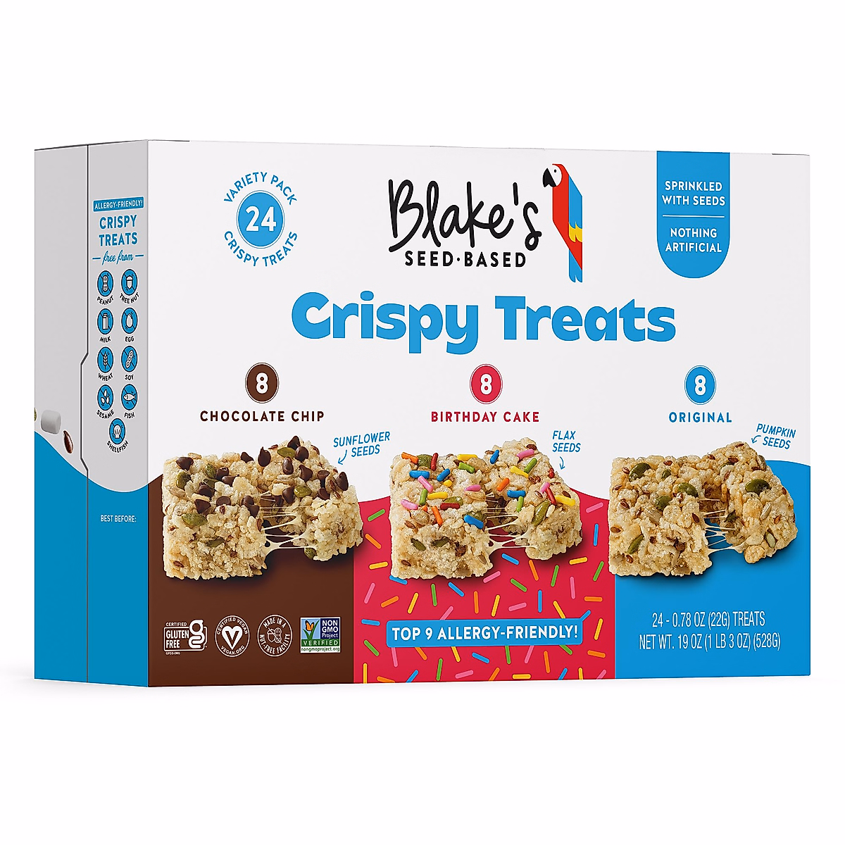 Blake’s Seed Based Crispy Treats – Variety Pack (24 Count), Vegan, Gluten Free, Nut Free & Dairy Free, Healthy Snacks for Kids or Adults, School Safe, Low Calorie Organic Soy Free Snack